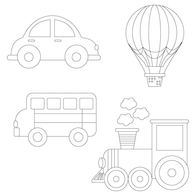 Whimsical Transportation Icons: Playful Outline Drawings of Car ...