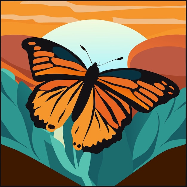 Vibrant Monarch Butterfly Against Sunset Landscape | Jiffy Designs