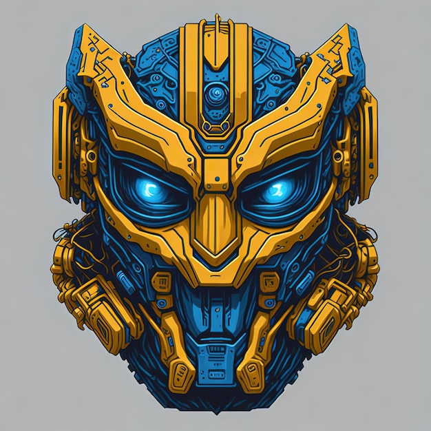 Futuristic Robotic Warrior Mask in Vibrant Blue and Gold | Jiffy Designs