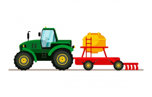 Vibrant Green Tractor with Seed Spreader Farming Illustration | Jiffy ...