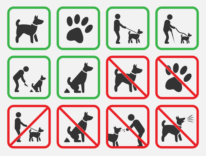 Dog Friendly And Dog Restriction Signs, Dog Prohibited Icons | Jiffy ...