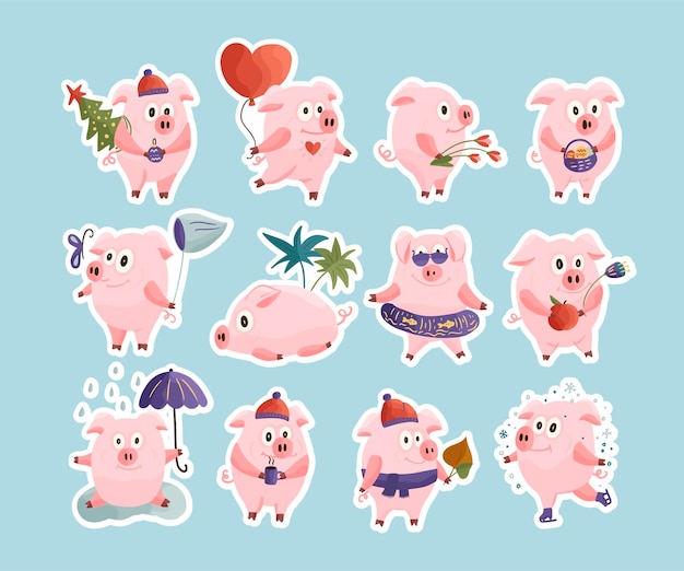 Charming Collection of Adorable Pink Piglet Stickers | Jiffy Designs