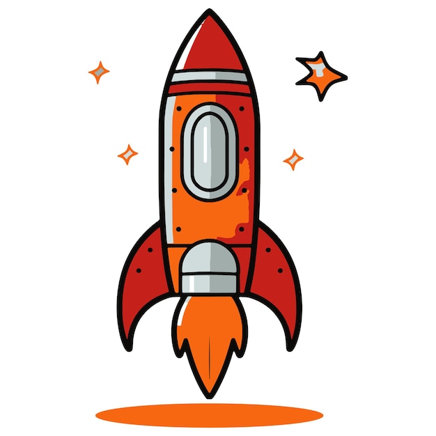 Vibrant Retro Rocket Ship Soaring Amidst Twinkling Stars | Jiffy Designs
