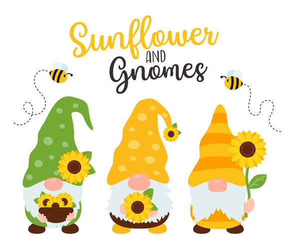 Sunflower Gnomes. Vector Gnomes Wearing Bees Holding Sunflowers ...