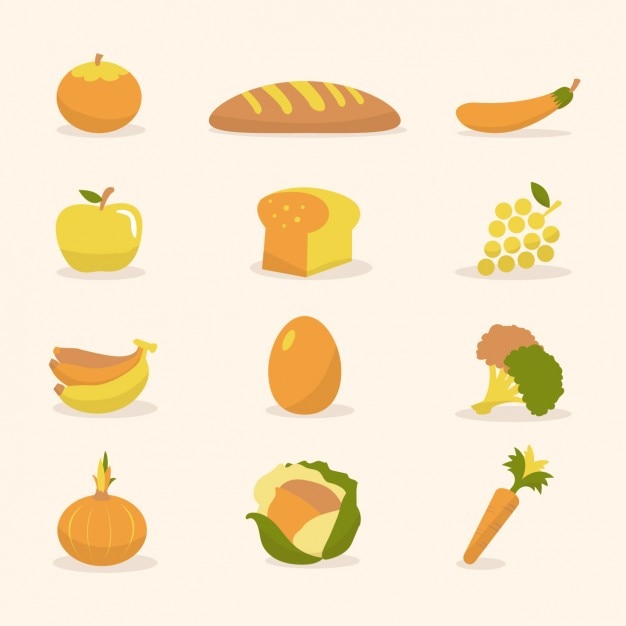 Vibrant Illustrated Food Items Collection with Fruits and Baked Goods ...