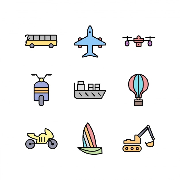 Vibrant Transportation Icons: A Diverse Collection of Travel Symbols ...