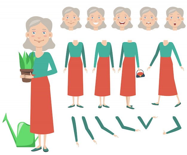 Elderly Women Character Illustrations with Customizable Expressions and ...