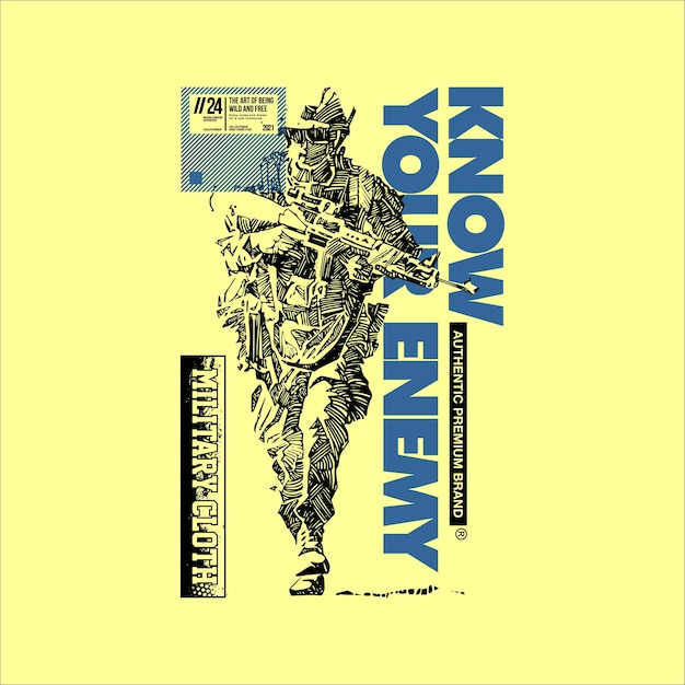 Vintage Military Soldier Illustration with Bold Typography | Jiffy Designs