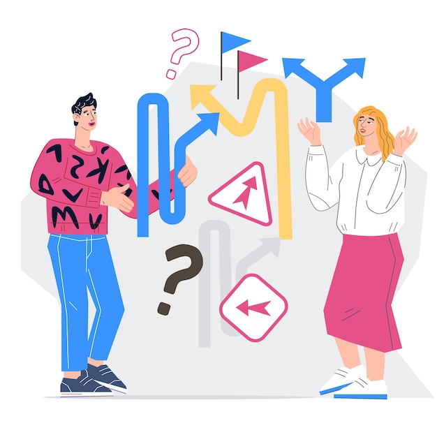Colorful Illustrations of People Navigating Arrows and Symbols | Jiffy ...