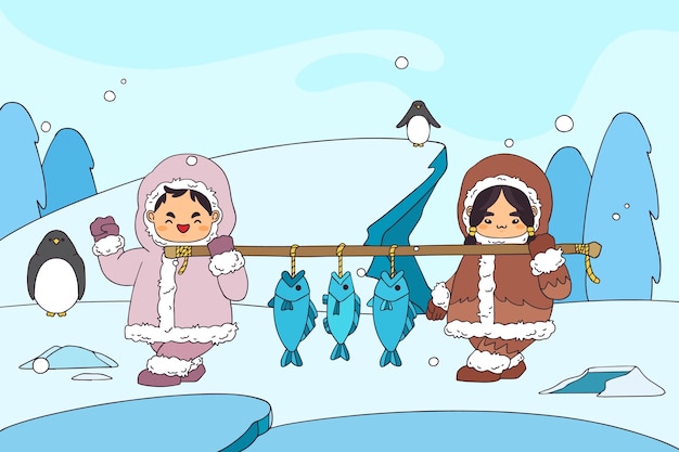 Adorable Inuit Children Fishing in a Snowy Wonderland | Jiffy Designs