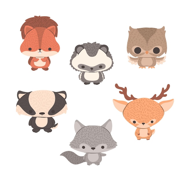 Charming Collection of Six Adorable Cartoon Animal Illustrations ...
