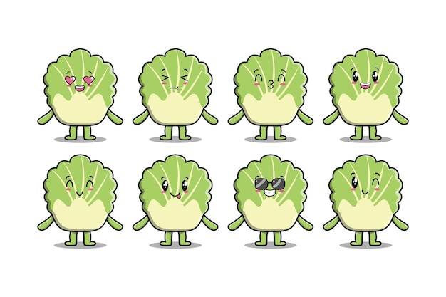 Cheerful Cartoon Lettuce Characters in Various Expressive Poses | Jiffy ...