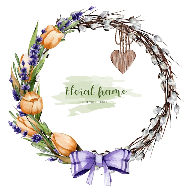 Rustic Floral Wreath with Wooden Heart and Ribbon Accent | Jiffy Designs