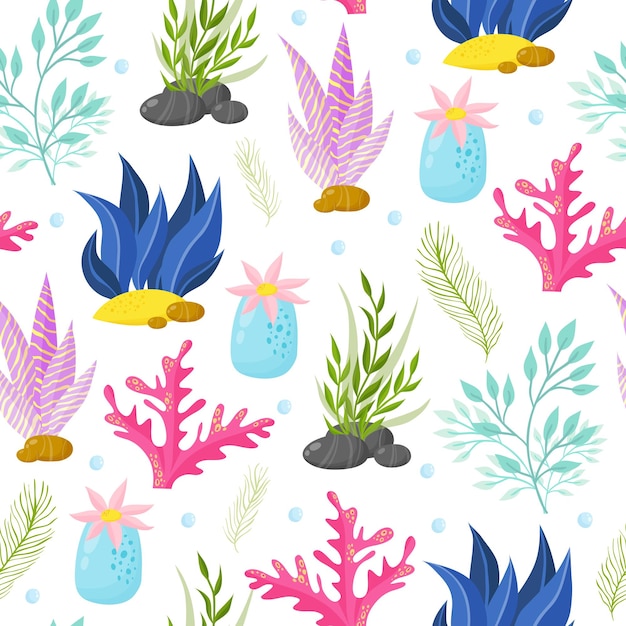 Vibrant Underwater Botanical Collage with Colorful Coral and Seaweed ...