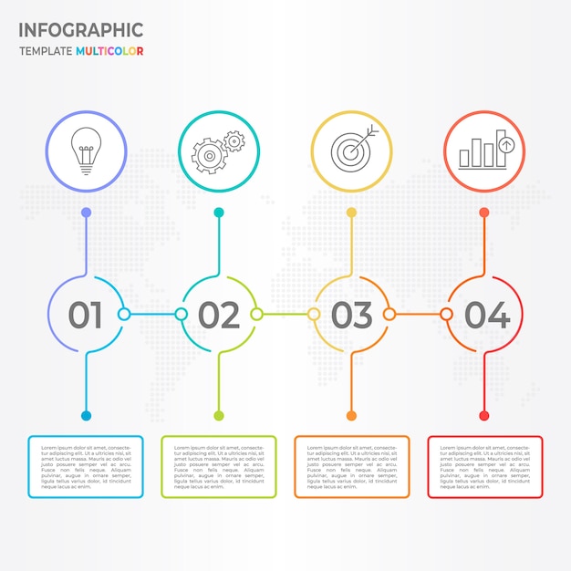 Infographic Timeline with Circular Icons and Descriptive Boxes | Jiffy ...