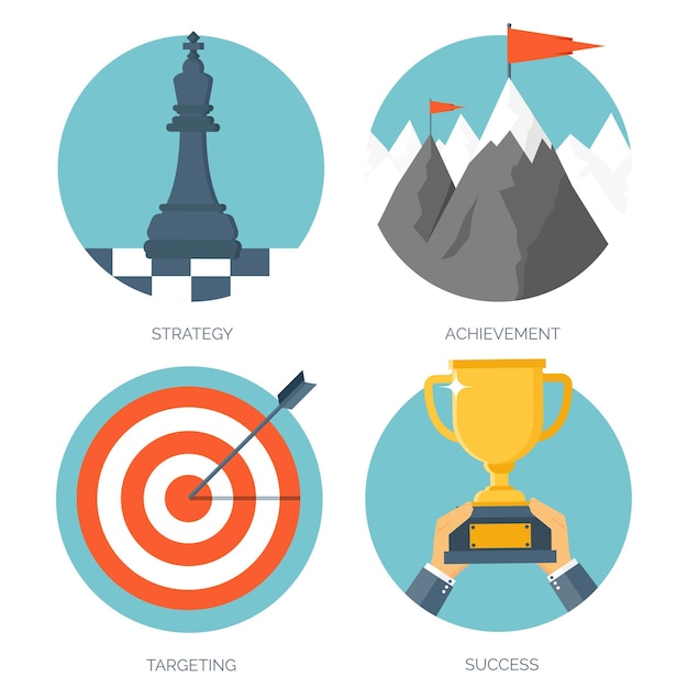 Geometric Icons Depicting Strategy, Achievement, Targeting, and Success ...