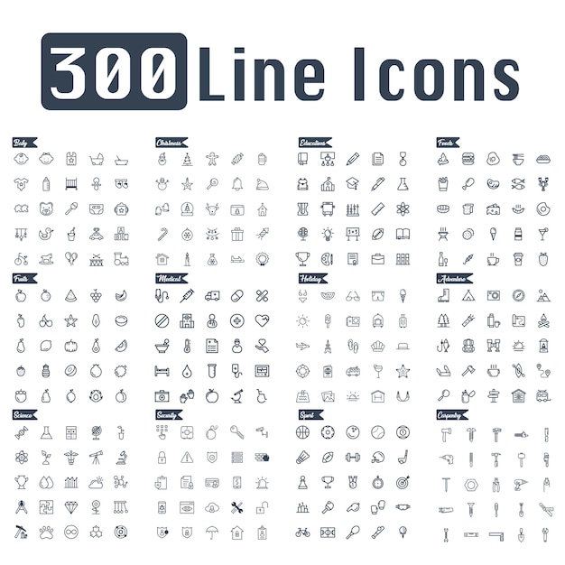 Diverse Collection of 300 Minimalist Line Icons for Design | Jiffy Designs
