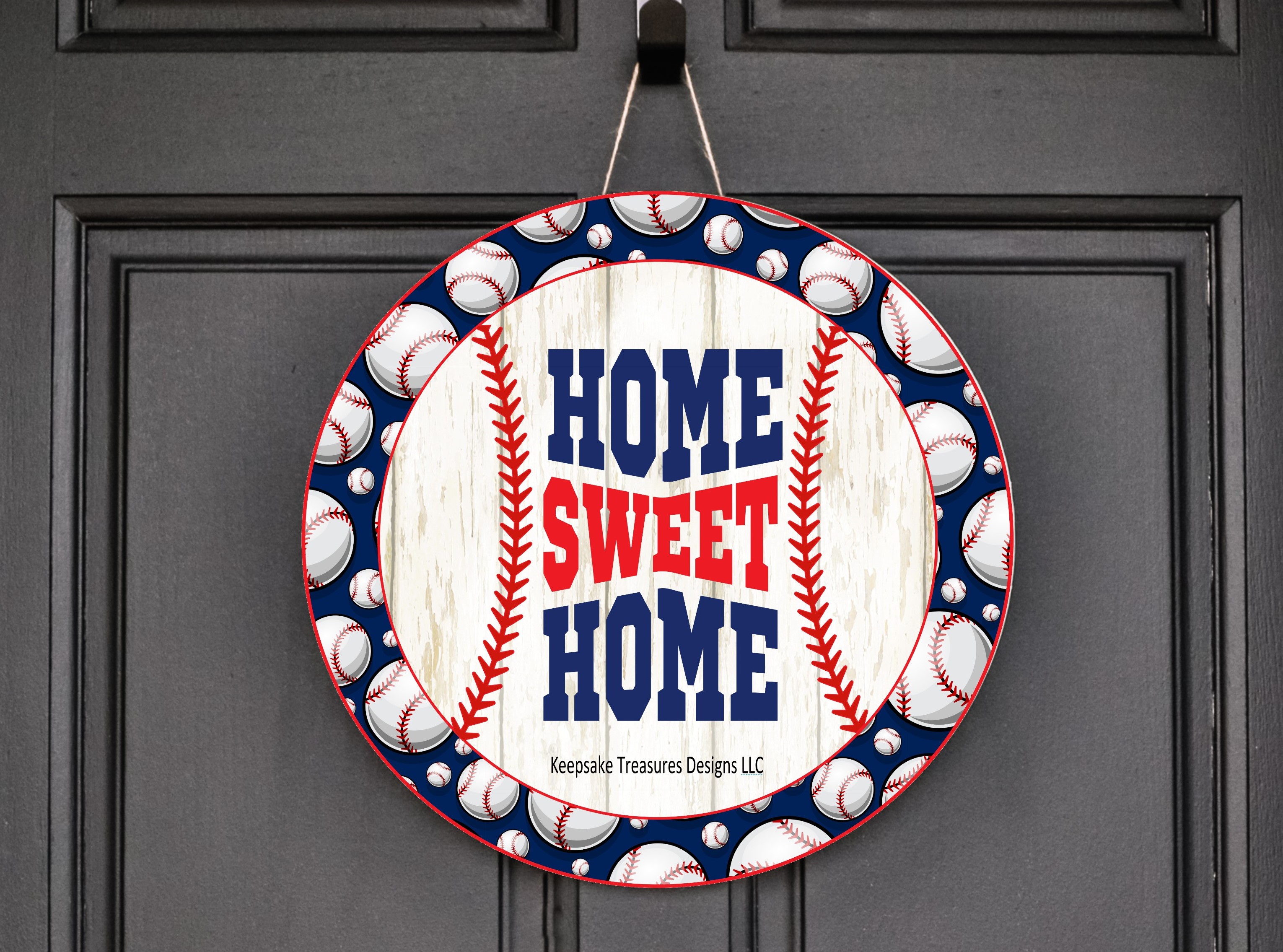 'Home Sweet Home' Baseball-Themed Circular Design with Rustic Wooden ...