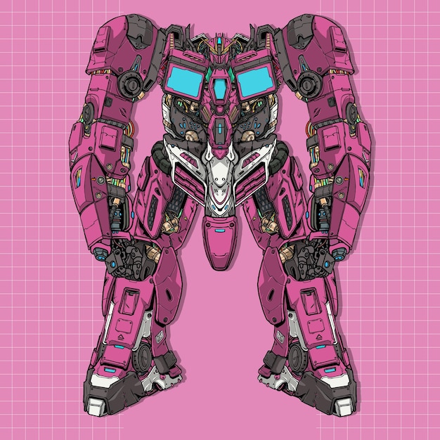 Futuristic Mech Warrior in Vibrant Pink and Teal Hues | Jiffy Designs