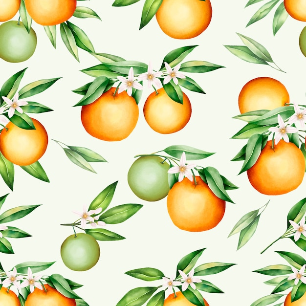 Vibrant Orange Grove Pattern with Blossoms and Green Accents | Jiffy ...