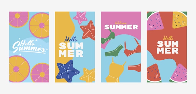Vibrant Summer-Themed Graphic Collection with Fruit and Beach Elements ...