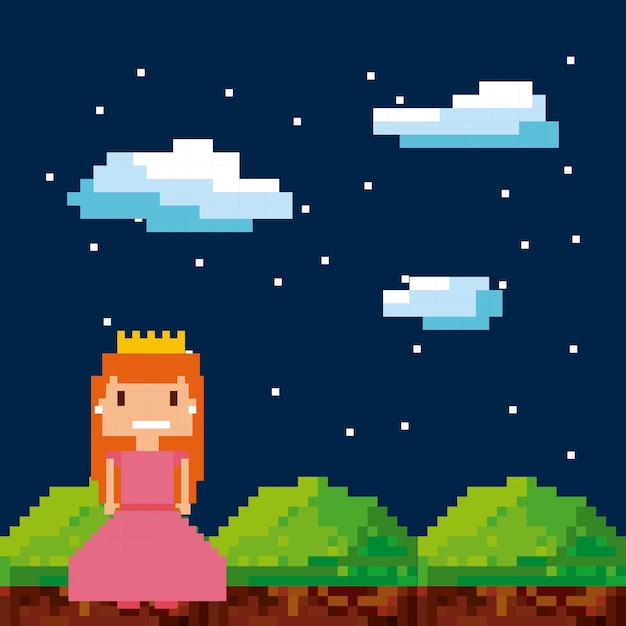 Enchanting Pixel Princess in a Starry Night Landscape | Jiffy Designs