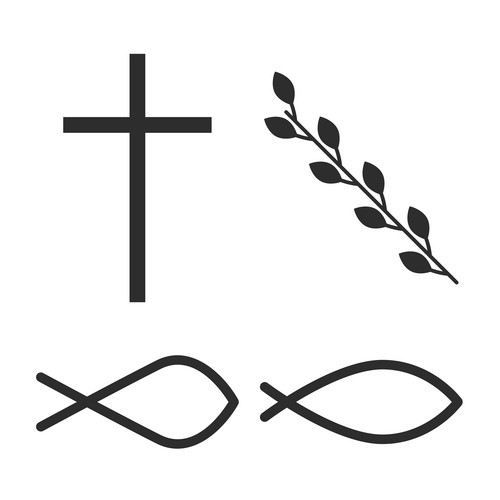 Cross, Vine And Fish. Symbols Of Jesus Christ. Flat Isolated Christian ...