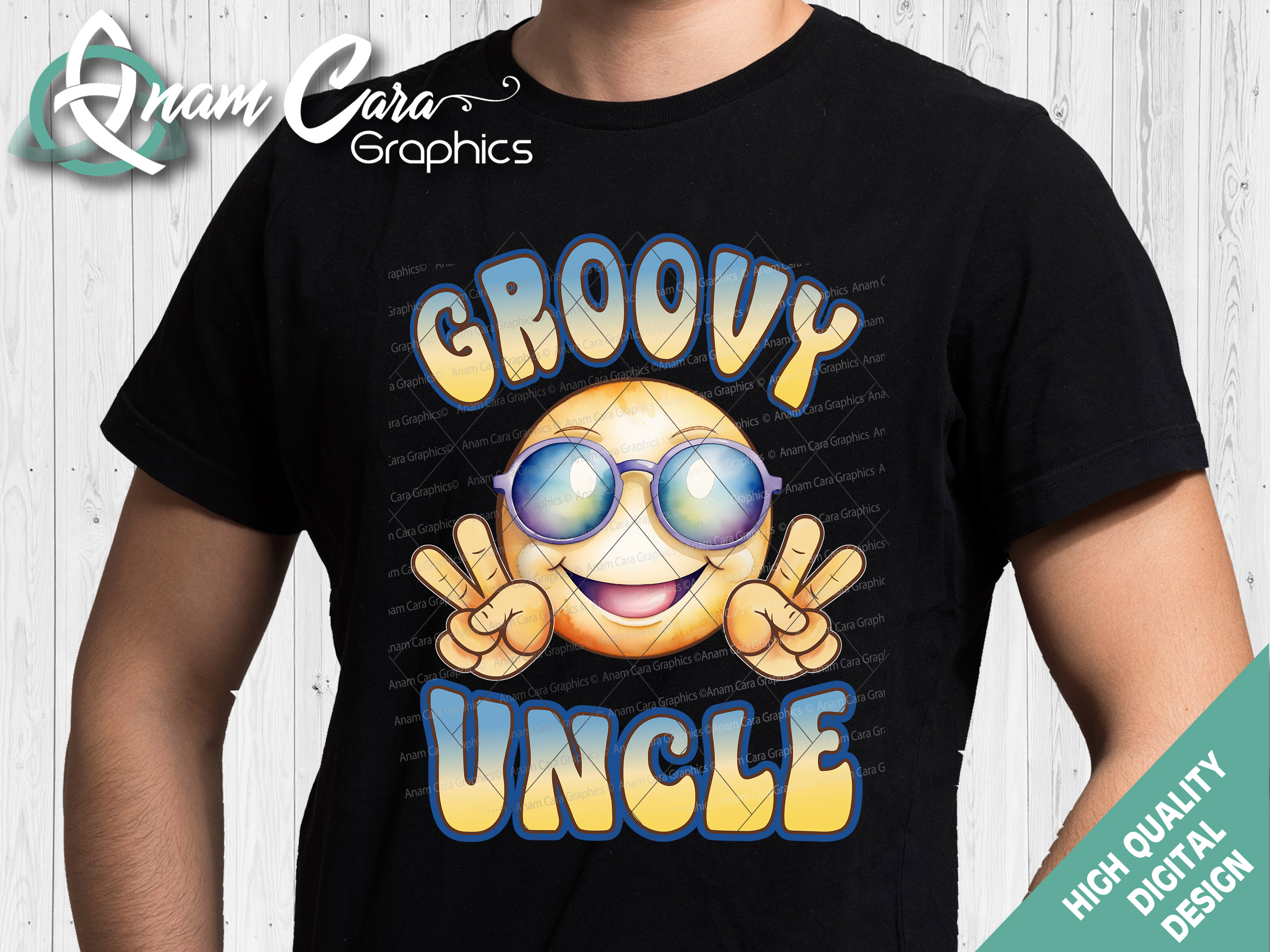 'Groovy Uncle' Retro Text with Cool Emoji Flashing Peace Signs | Jiffy ...