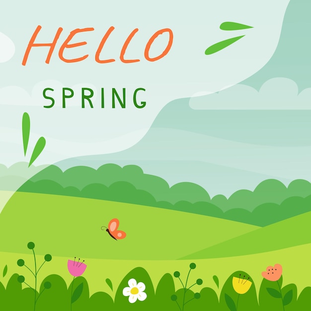 Vibrant Spring Landscape with 'Hello Spring' Greeting | Jiffy Designs