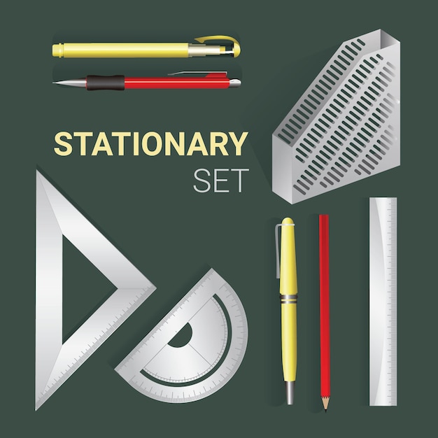 Stylized Stationary Set with Geometric Shapes and Text Illustration ...