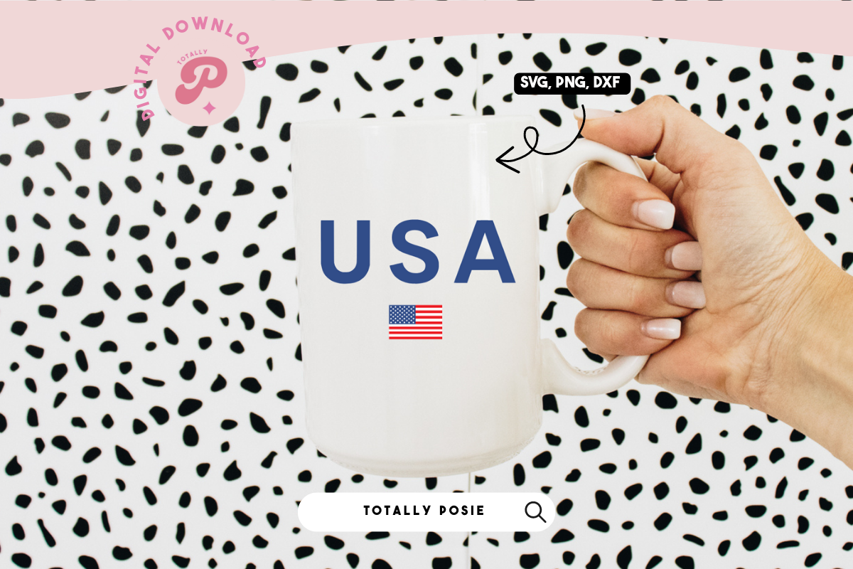 'USA' Bold Blue Letters with Miniature American Flag Beneath | Jiffy ...