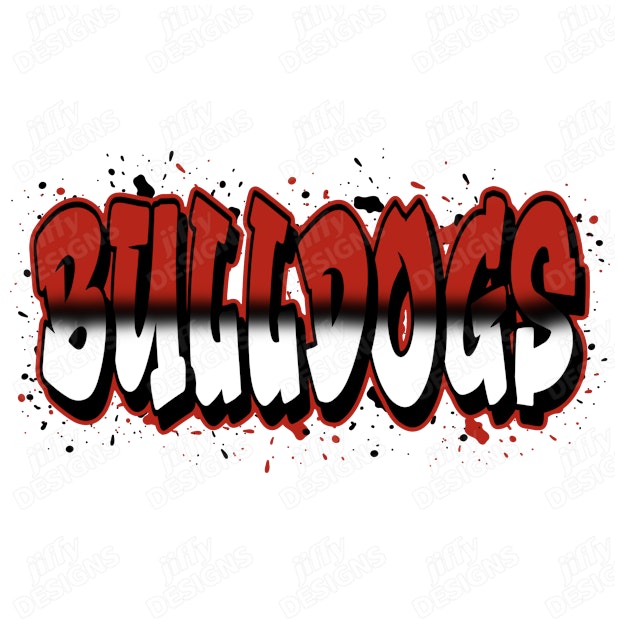 'Bulldogs' Graffiti-Style Text with Dynamic Red and Black Splatter ...