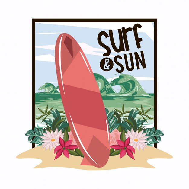 Vibrant Surf and Sun Illustration with Tropical Backdrop | Jiffy Designs