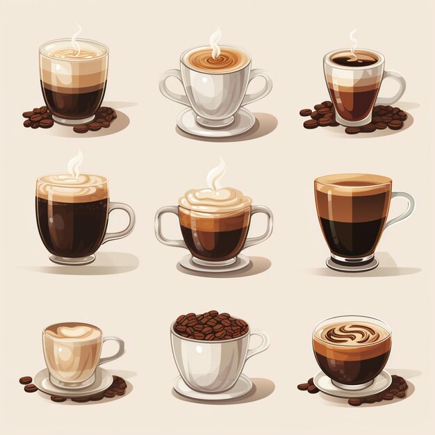 Diverse Coffee Drinks and Beans in a Captivating Collection | Jiffy Designs