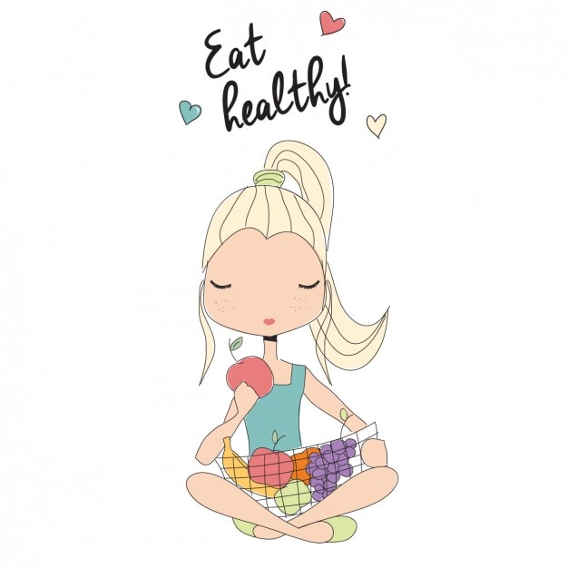 Cute Illustration of Girl Eating Healthy Food with Hearts | Jiffy Designs