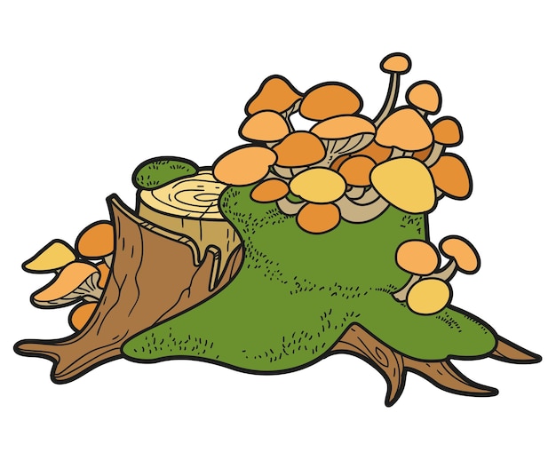 Whimsical Mushroom Stump Illustration with Vibrant Colors | Jiffy Designs