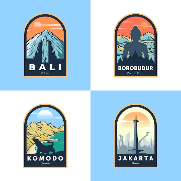 Vibrant Travel Patches Showcasing Indonesia's Iconic Destinations ...